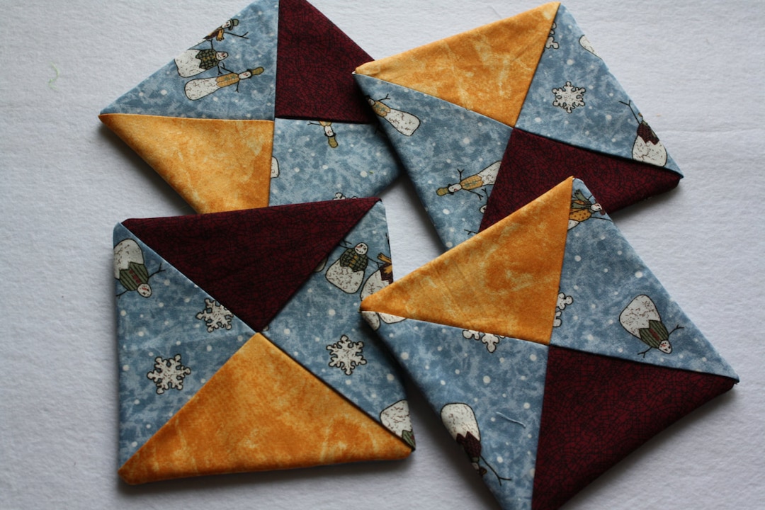 Folded Fabric Coasters, Mug Rugs, Candle Mats, Snowman Winter Decor - Etsy