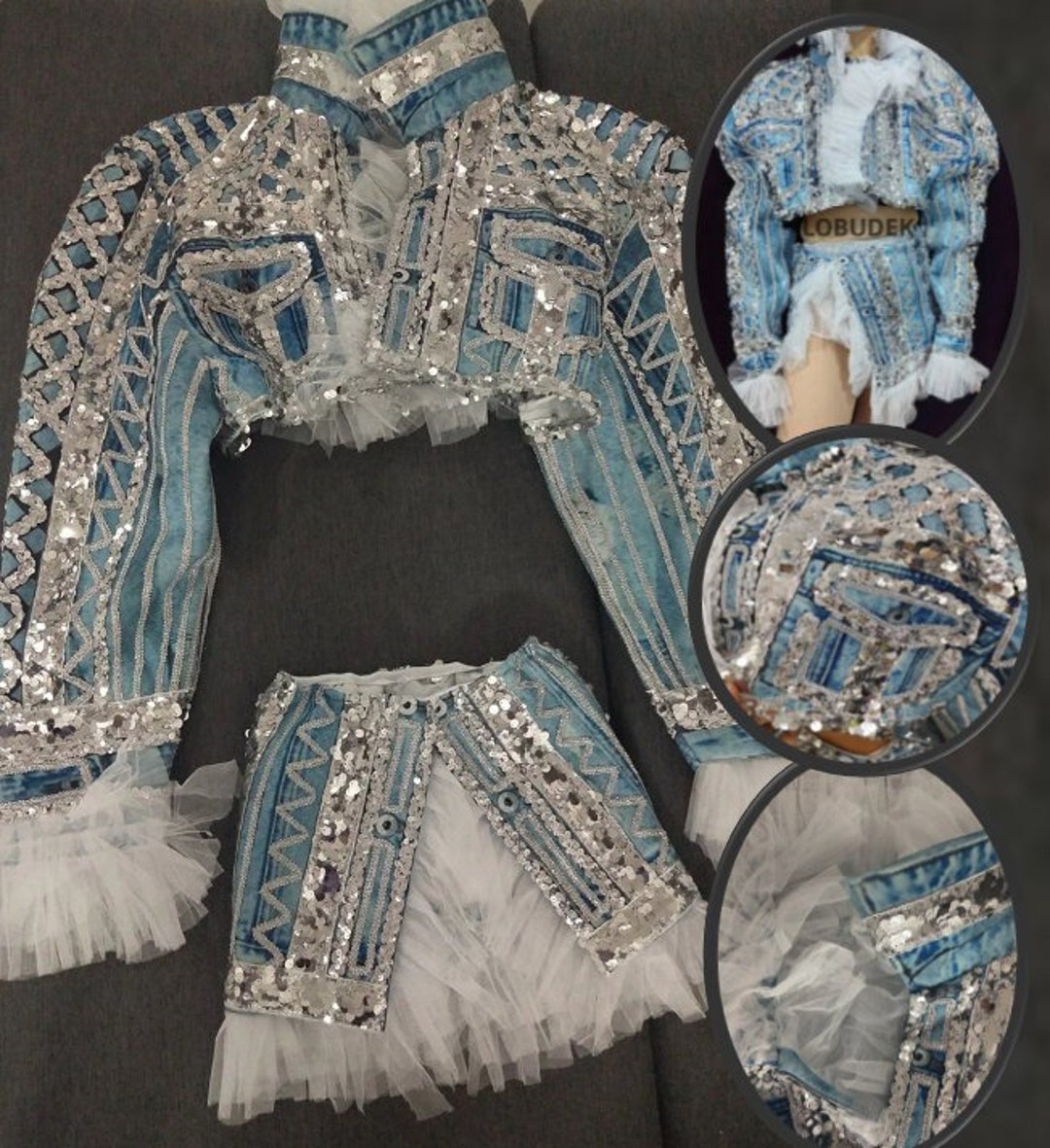 Denim Sequins Short Jacket and Mini Skirt Denim Sequins - Etsy