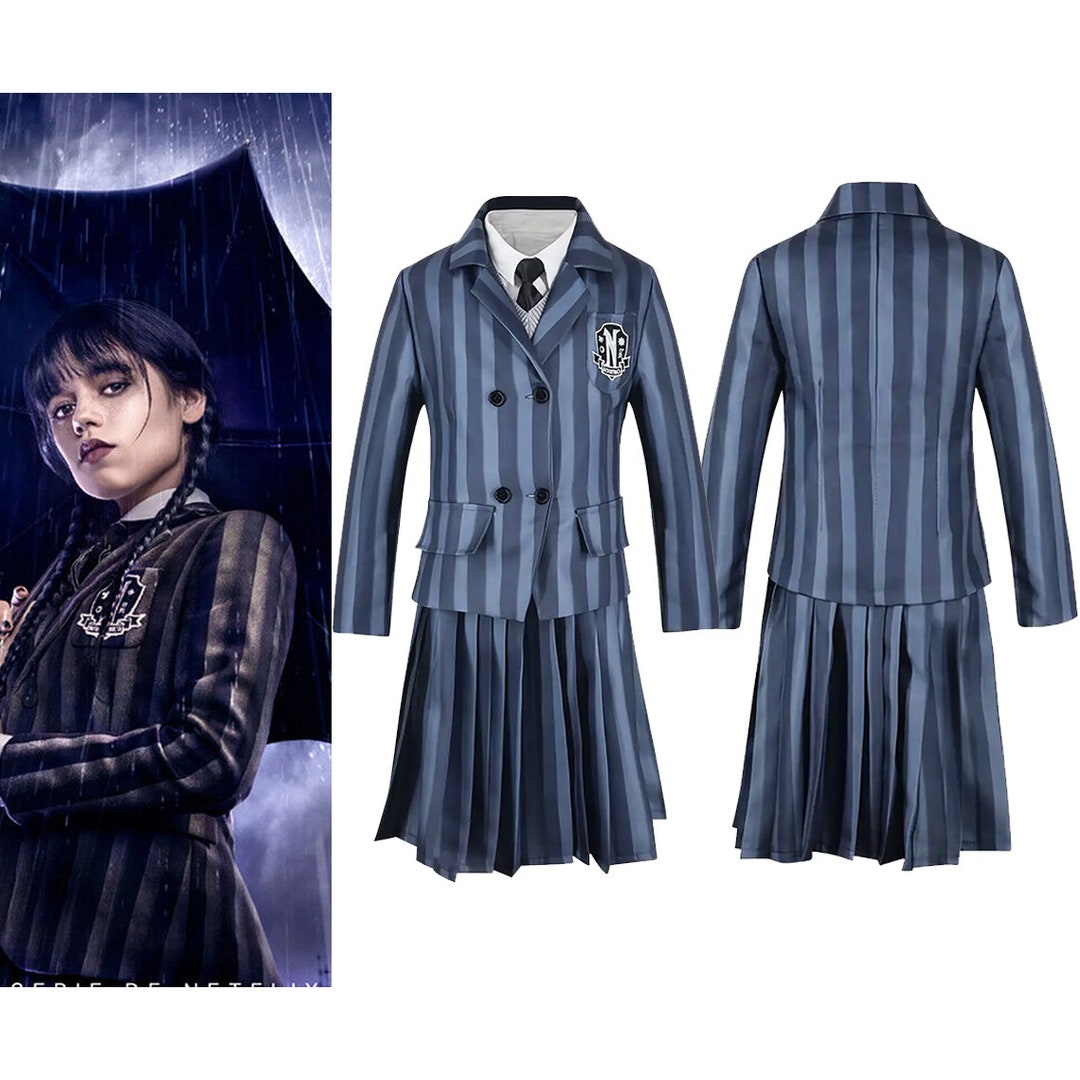 Girl Wednesday Ad.dams Uniform Costume Wednesday Striped Coat - Etsy