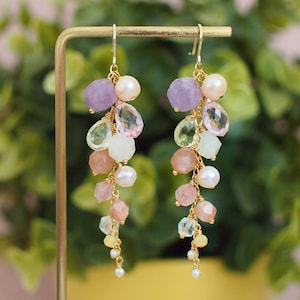 Multi Stones Dangle Earrings // Lilac Floral Theme // Dangling Style ...
