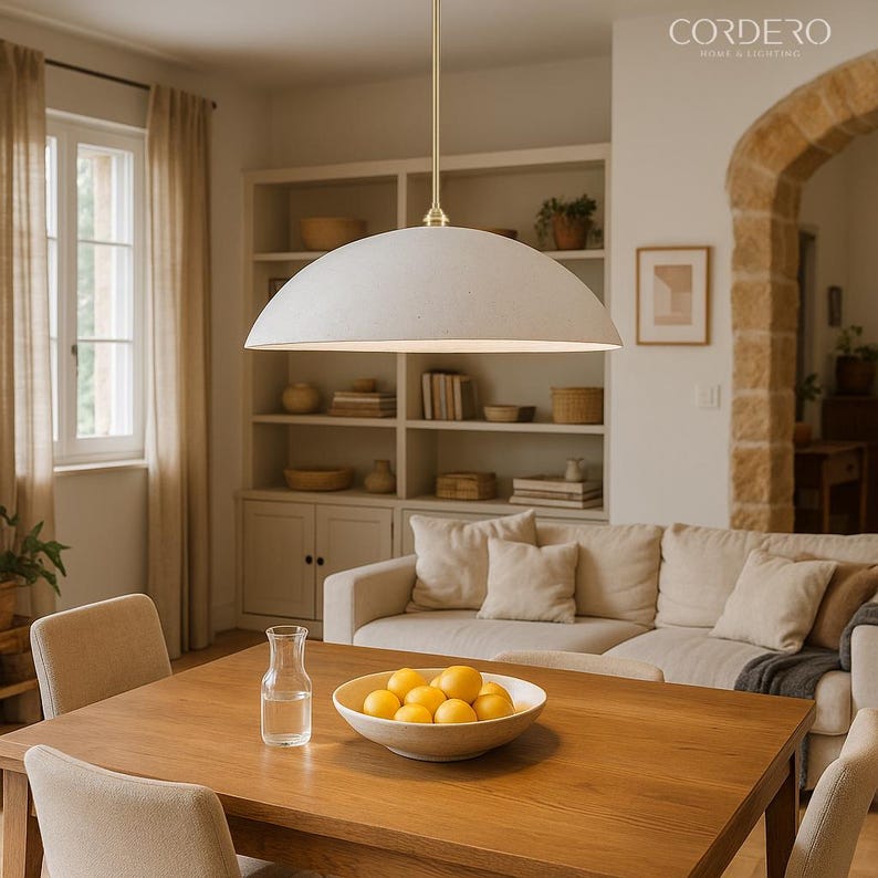 White Concrete Pendant Light - Etsy
