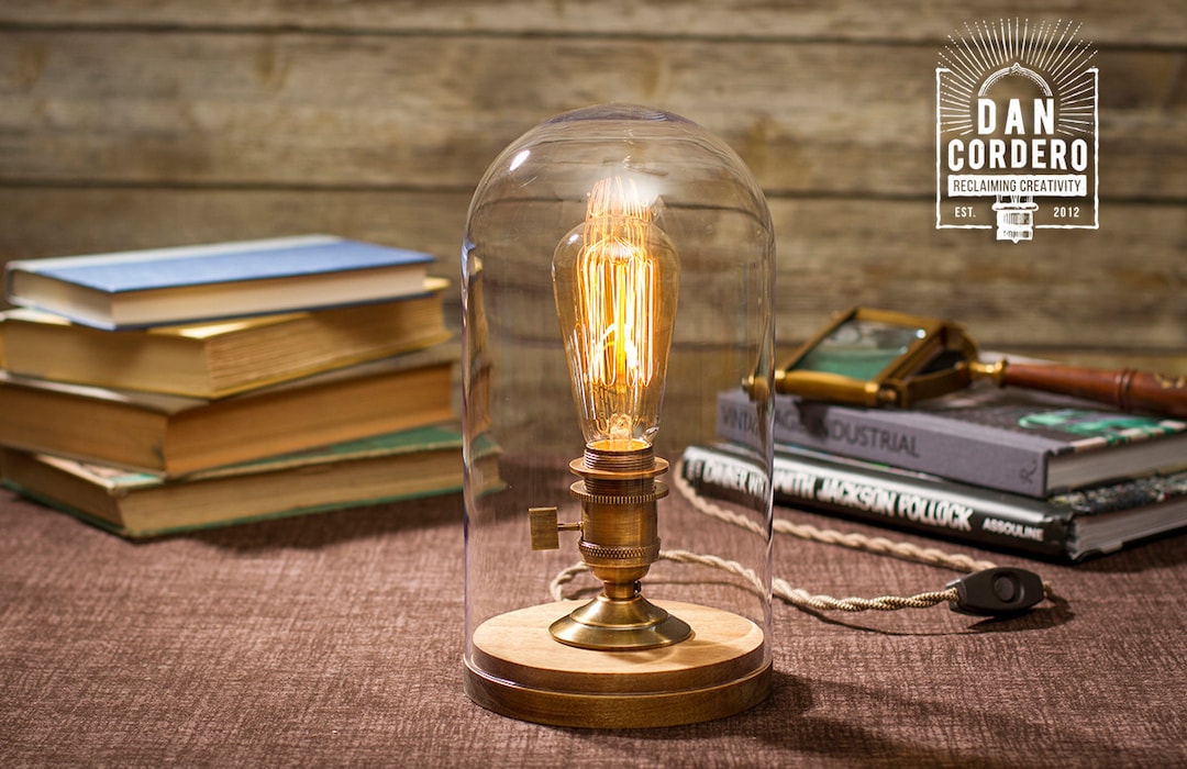 Glass Bell Jar Edison Table Lamp - Etsy