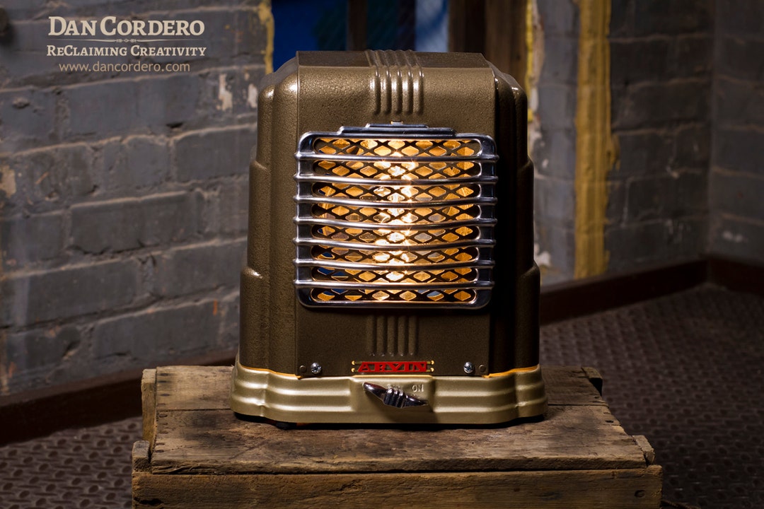 Vintage Art Deco Heater Table Lamp: Industrial Edison Bulb Lighting - Etsy
