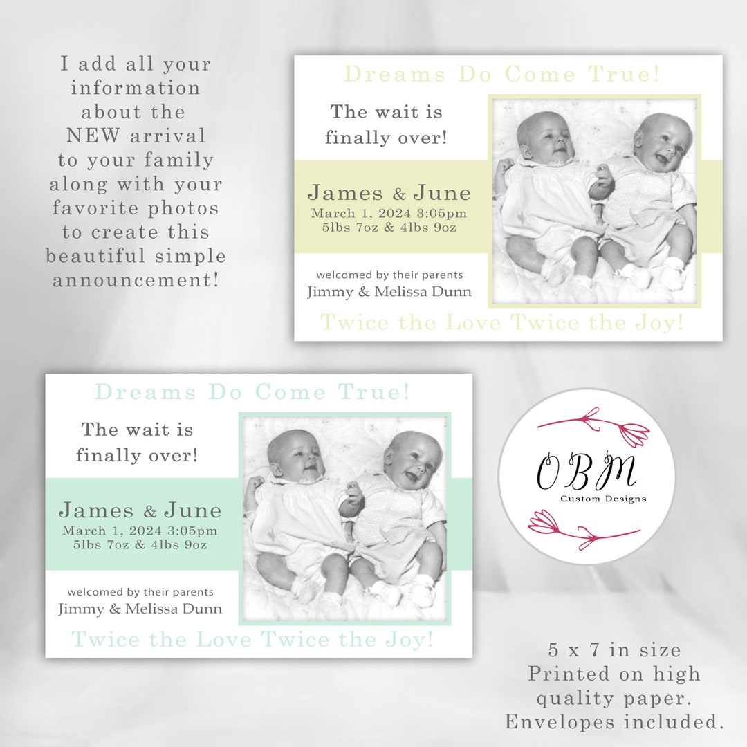 Birth Announcement Twin Baby Boy | Baby Girl Announcement Twins | Photo ...