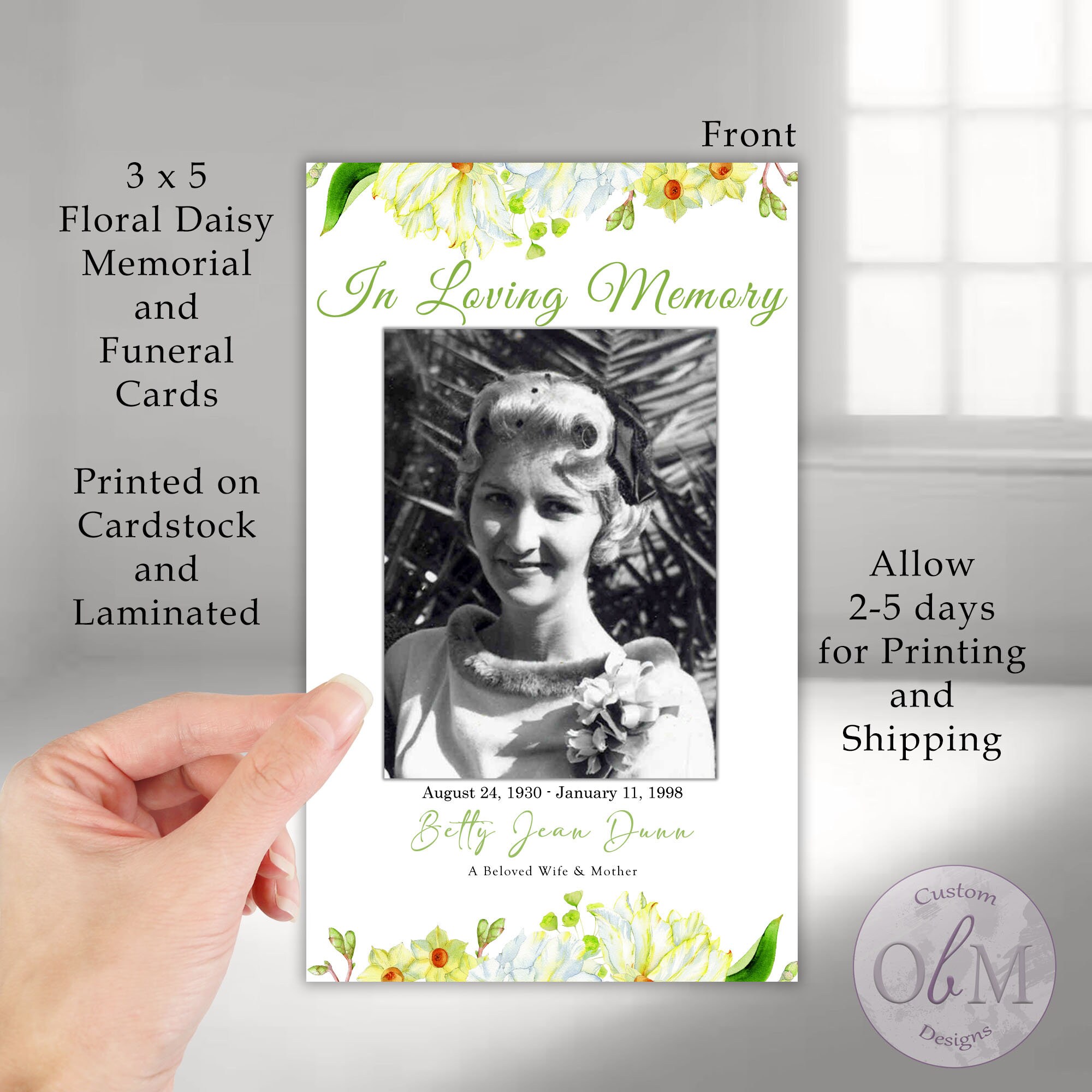 Photo Prayer Card Memorial Funeral Celebration of Life Cards Poem or ...