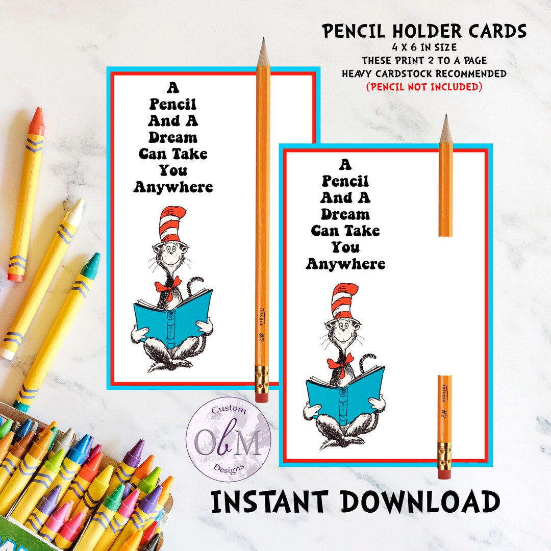 Dr. Seuss Themed Pencil Holder Card: Back to School Classroom Gift ...