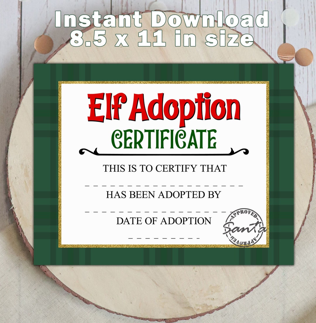 Elf Adoption Certificates Christmas Elf Adoption Paper - Etsy
