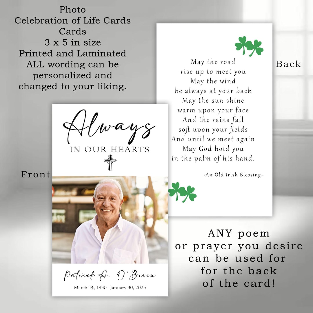 Personalized Irish Blessing Memorial Cards: Funeral Poem (printed and ...