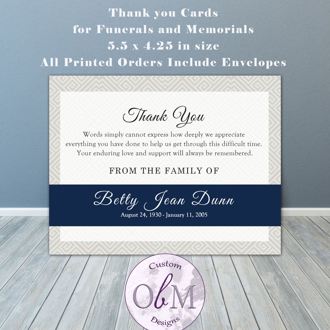 Memorial Funeral Sympathy Thank You Cards | Sentiment Acknowledgment ...