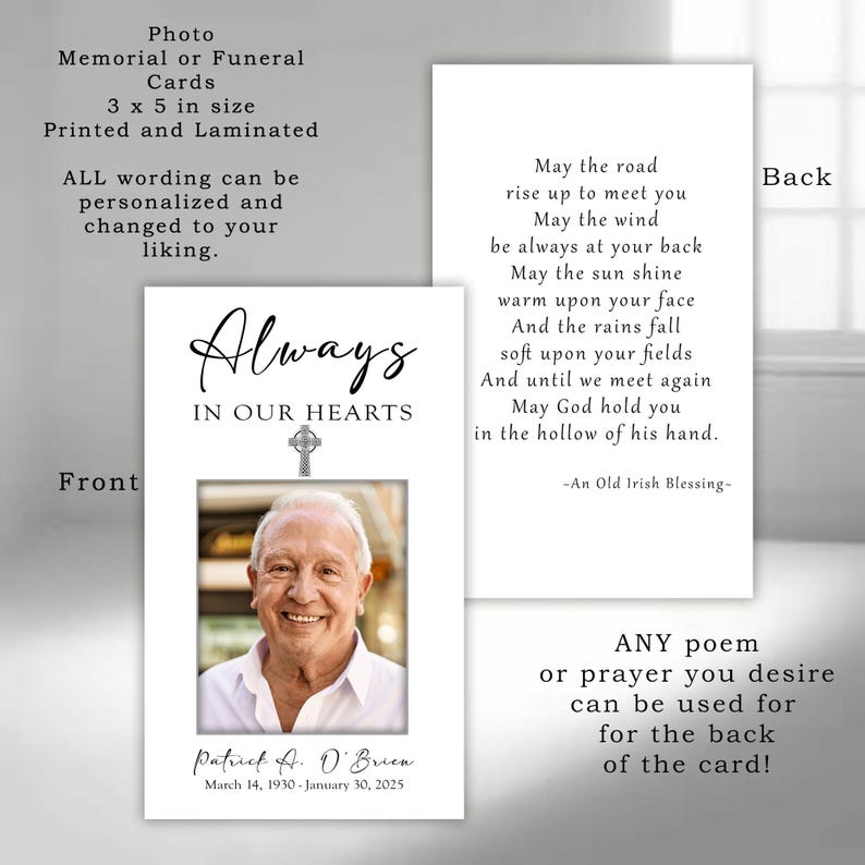 Personalized Photo Memorial Cards: Celebration of Life, Funeral Poem ...
