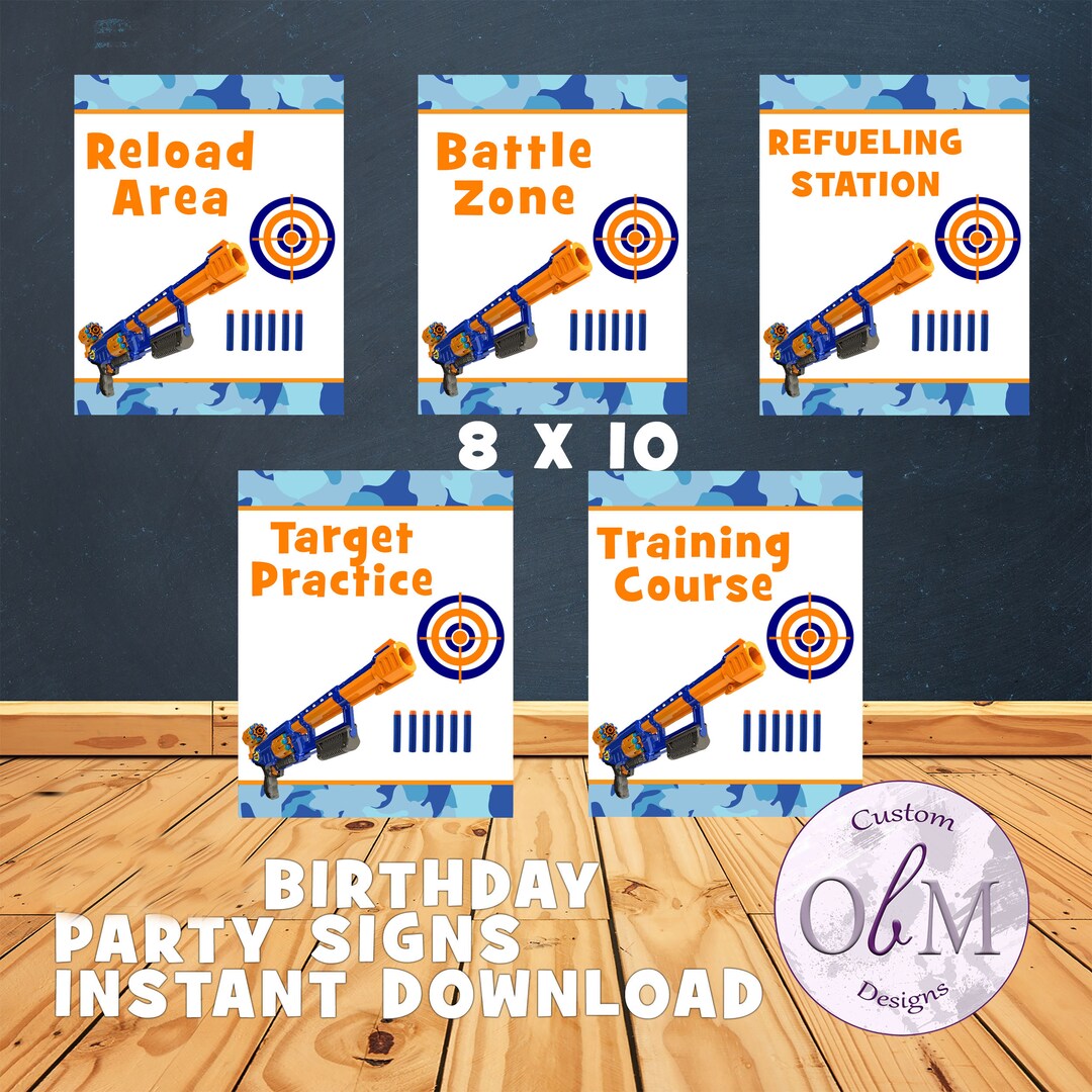 Camo Blue Dart Gun Airsoft Laser Tag Themed Party Direction Signs ...