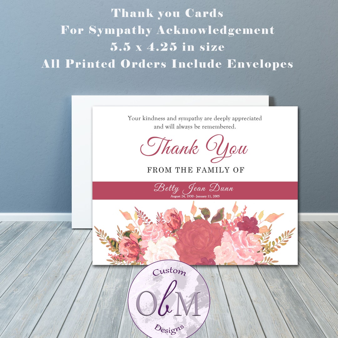 Printed Floral Funeral Thank You Cards: Sympathy Acknowledgement to ...