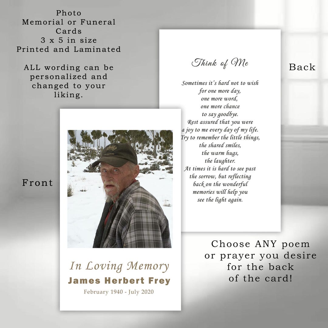 Personalized Photo Memorial Card: Funeral Poem or Prayer, Celebration ...