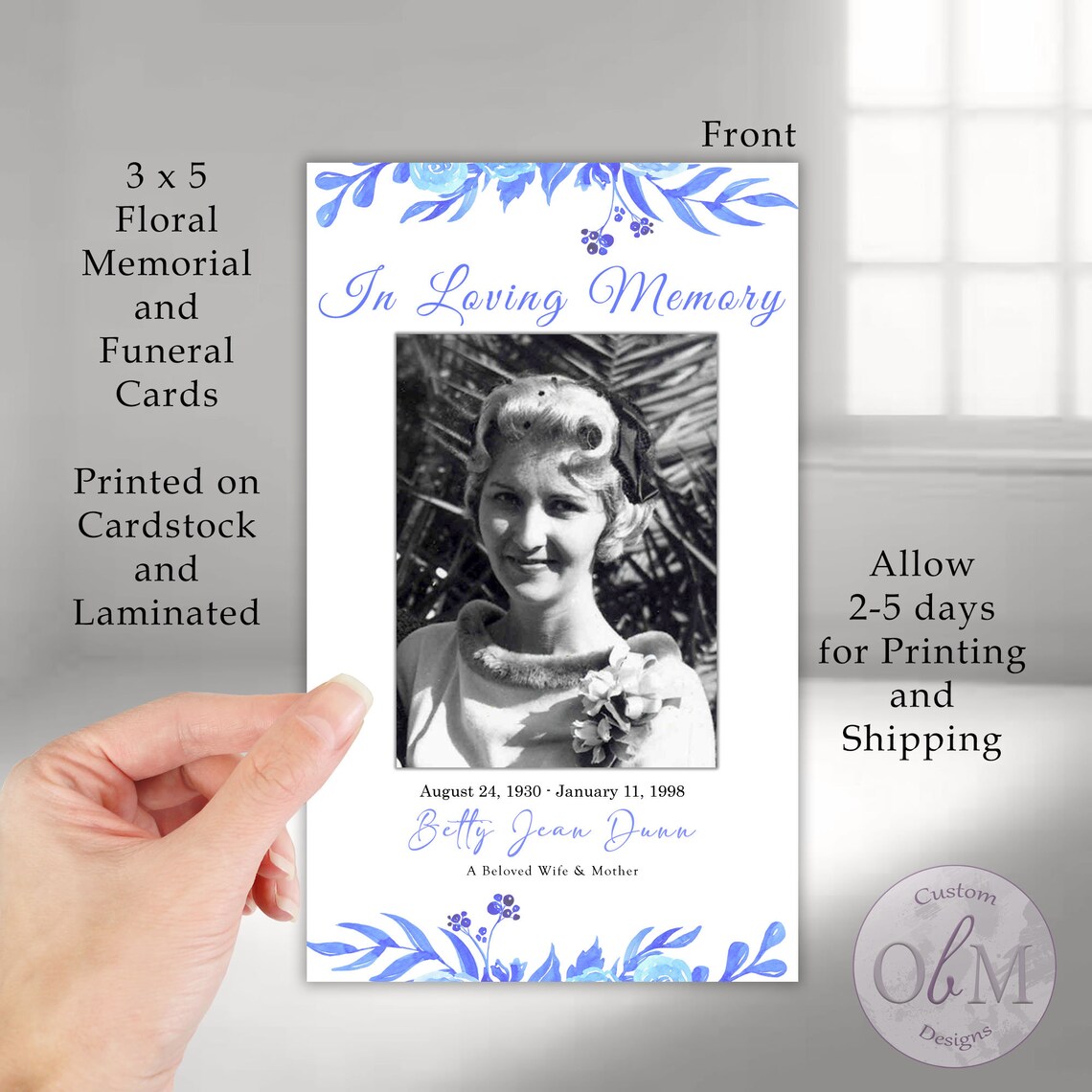 Photo Prayer Card Memorial Funeral Celebration of Life Cards - Etsy