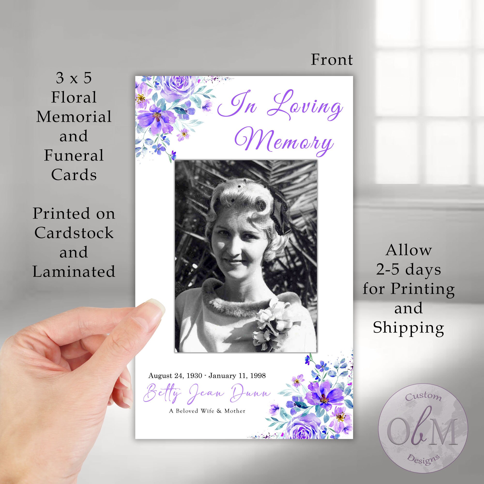 Photo Prayer Card Memorial Funeral Celebration of Life Cards Poem or ...