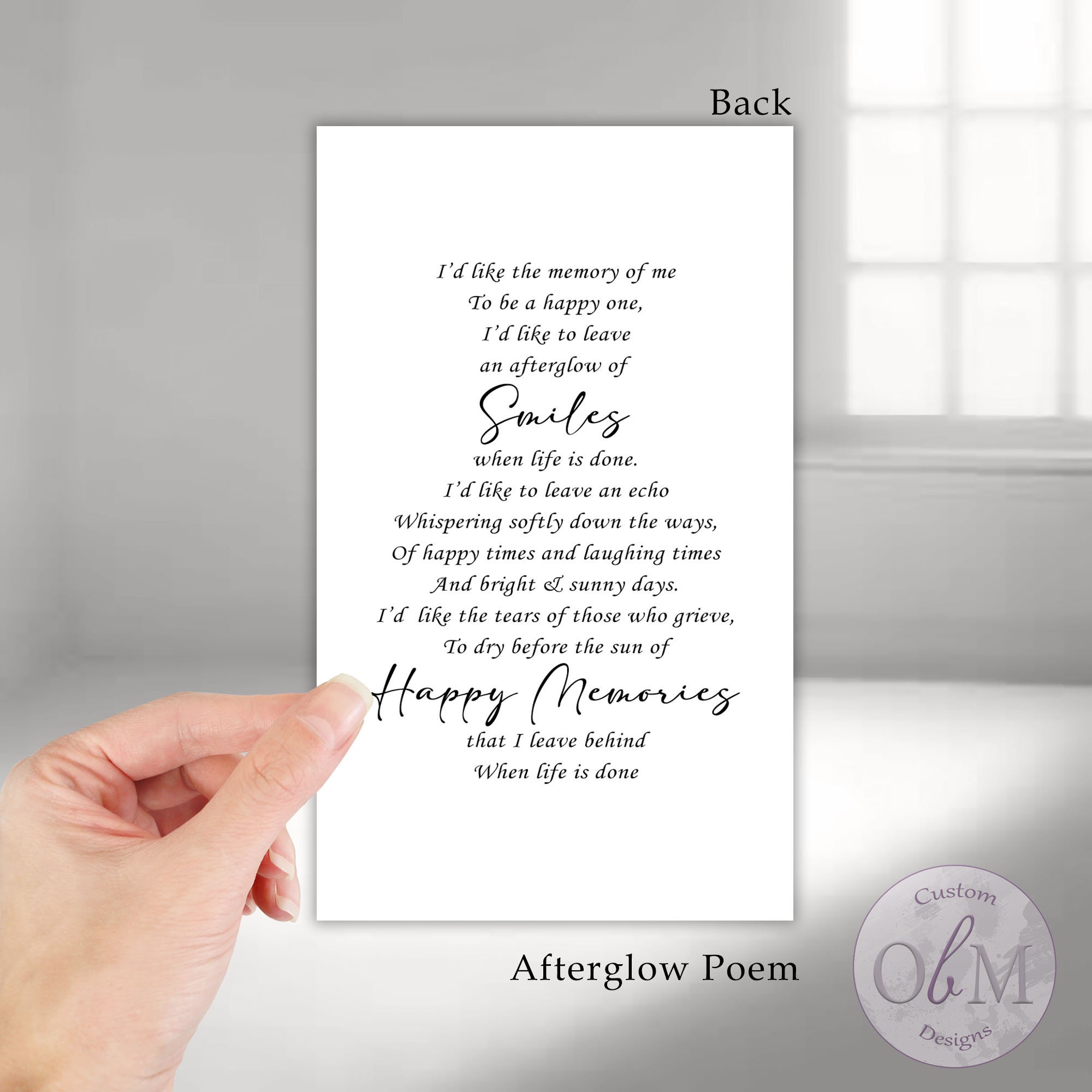 Memorial Funeral Photo Prayer Celebration of Life Card Afterglow Psalm ...