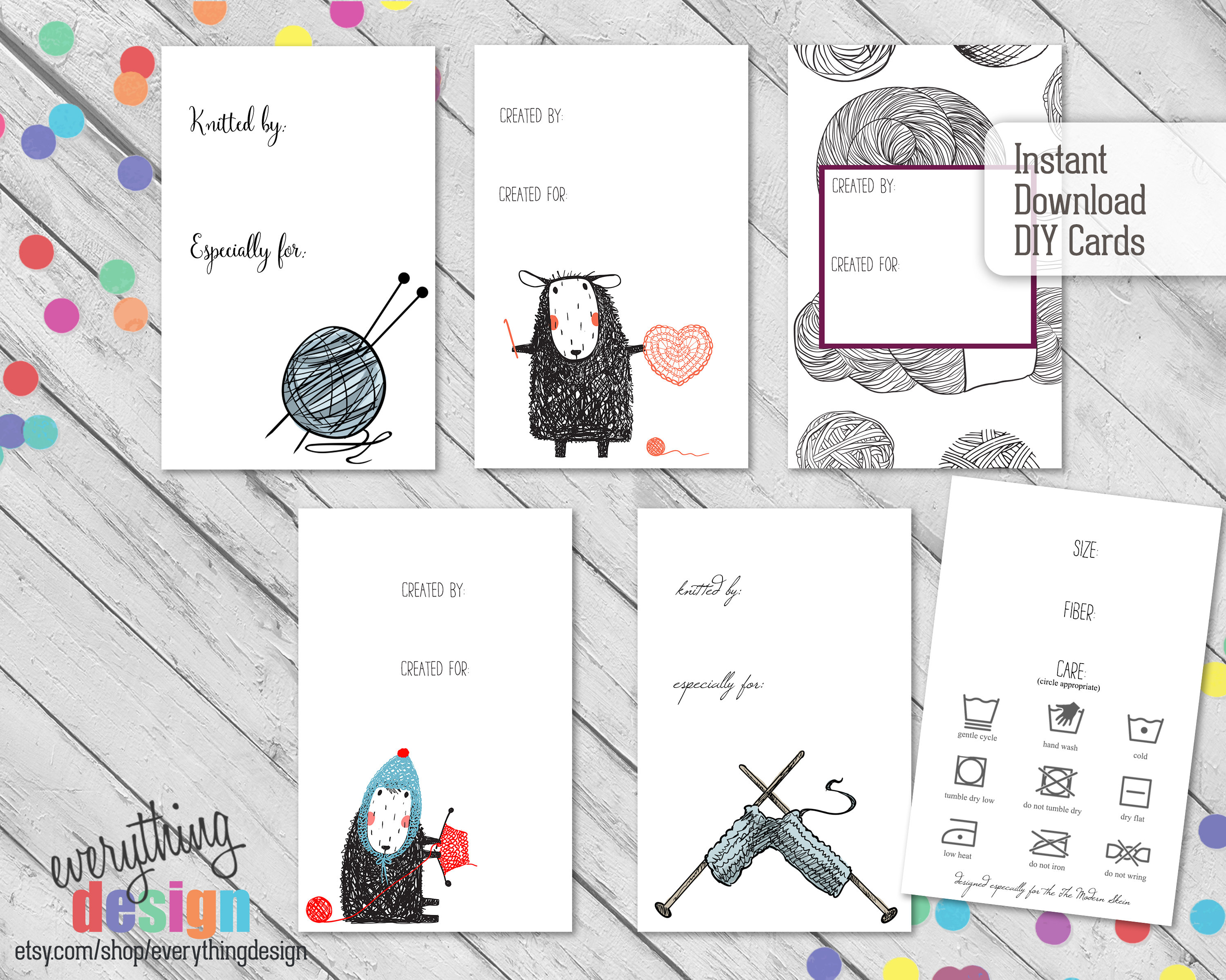 Knitting/crocheting Care Cards | Instant Download DIY | 5 Designs ...