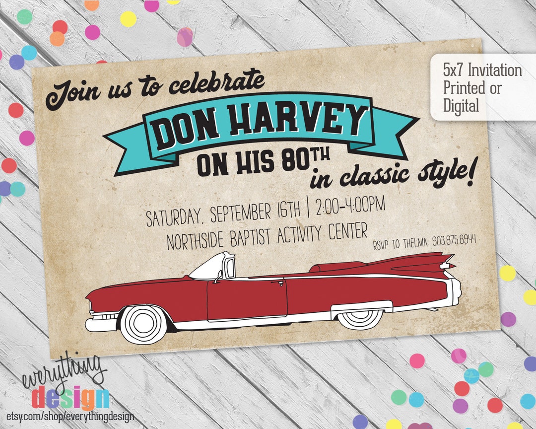 Classic Car Invitation | Birthday Party | Shower | Digital | Custom - Etsy