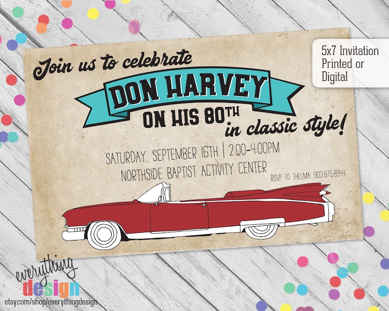 Classic Car Invitation | Birthday Party | Shower | Digital | Custom - Etsy