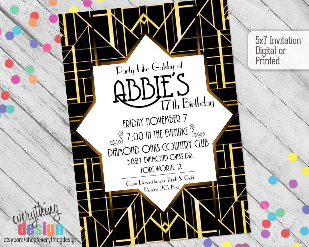 Great Gatsby Invitation | 1920's Invitation | Roaring 20's | Jazz Age ...