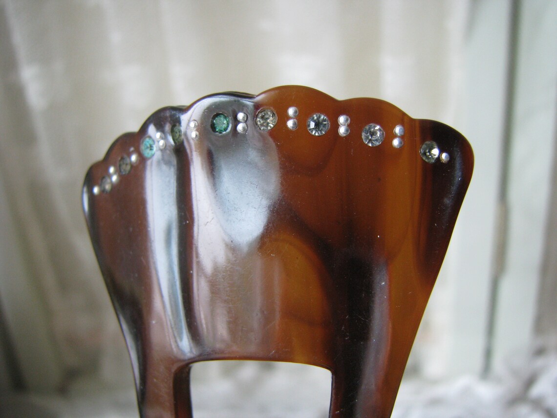1930s Art Deco Rhinestone Hair Comb, Faux Tortoiseshell Bakelite - Etsy