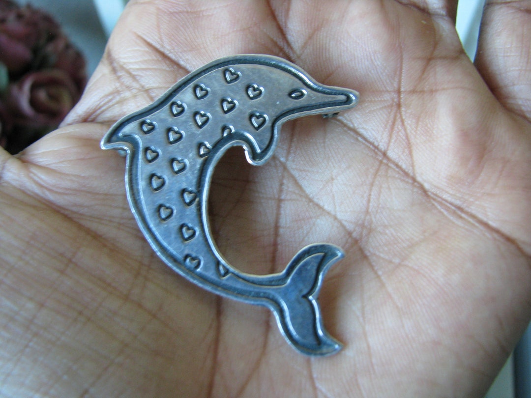 Vintage Mexican Sterling Silver Dolphin Heart Pin - Etsy