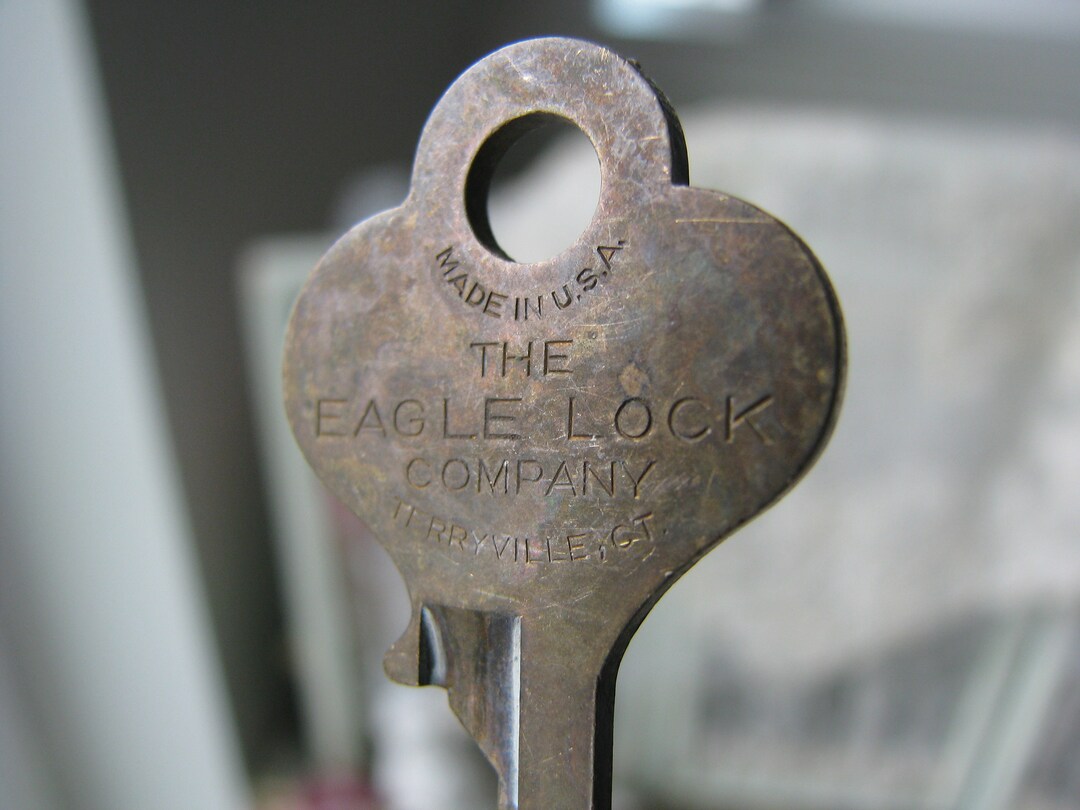 Antique Flat Key, Eagle Lock Co., Flat Brass Key, Antique Pin Tumbler ...