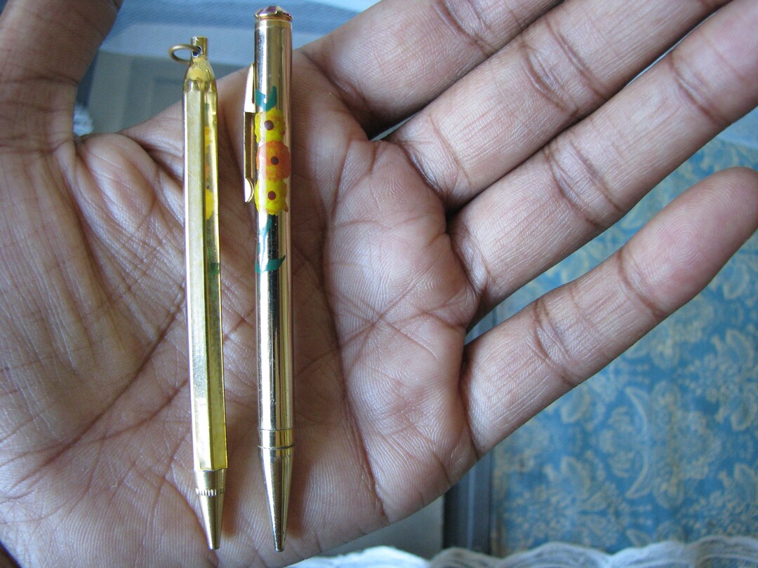 Vintage Gold Pen and Pencil Set, Sunflower Decal, Rhinestone Detail - Etsy