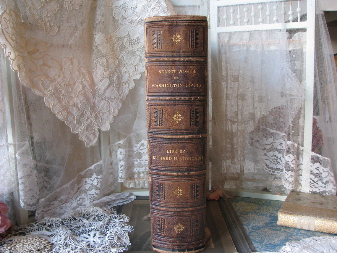 Large Antique Leather Bound Book, Washington Irving, 1879 - Etsy