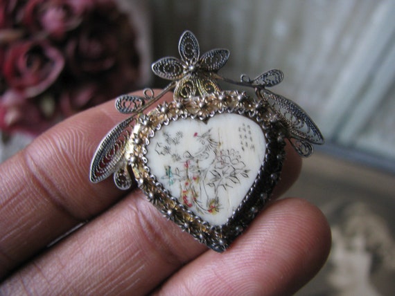 Chinese Export Brooch, Antique Chinese Brooch, Etched… - Gem