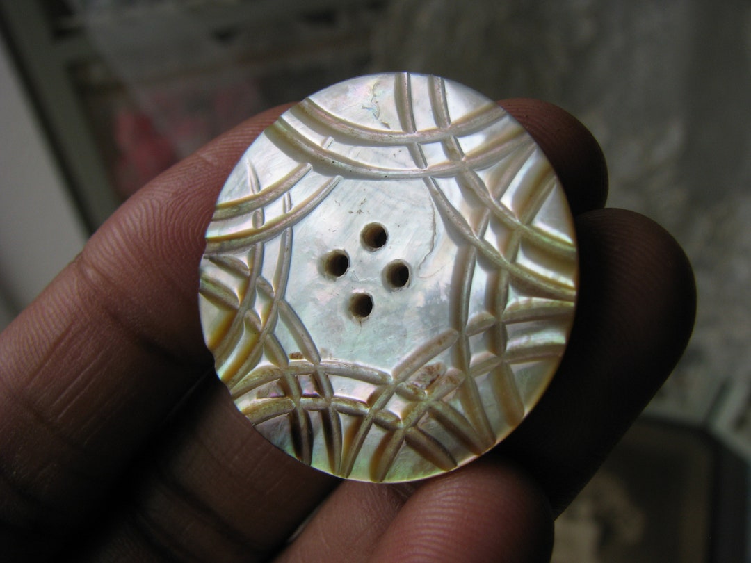 Antique Carved Shell Button, Antique Mother of Pearl Button, Pink ...