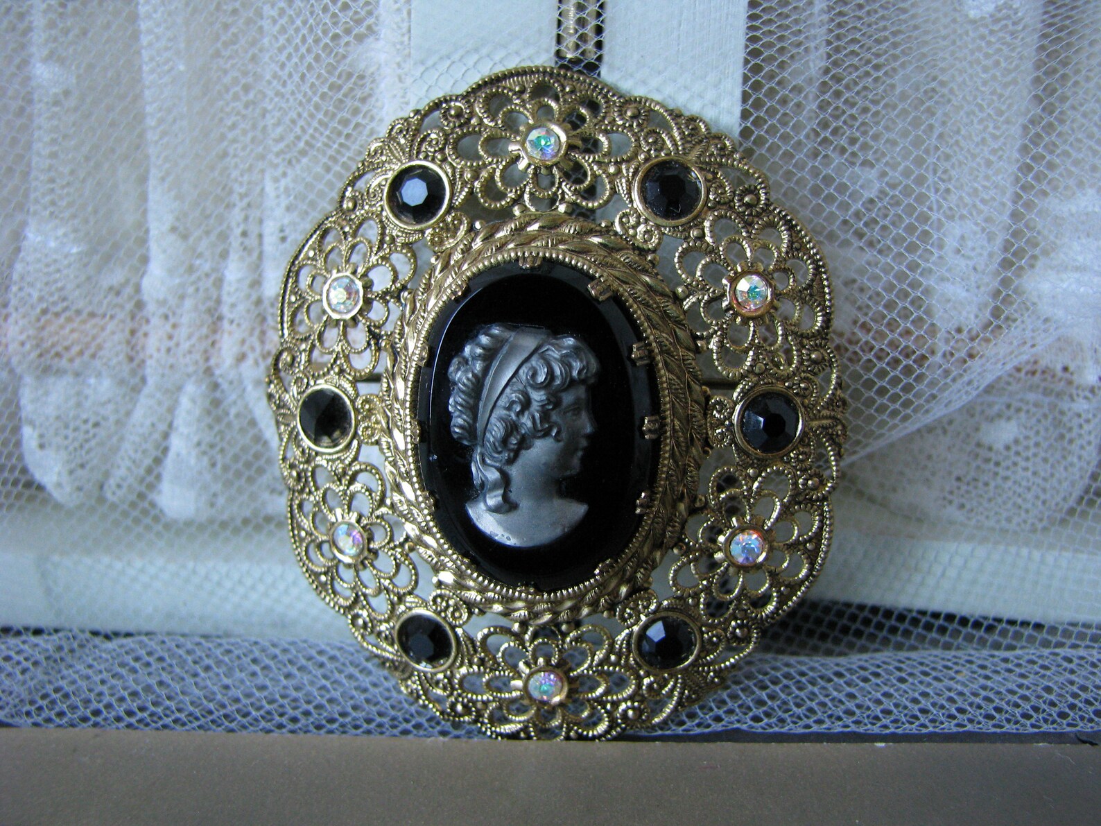 Victorian Black Cameo Vintage Black Cameo Filigree Cameo - Etsy