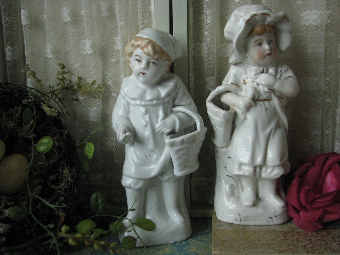 Antique German Victorian Porcelain Boy and Girl With Baskets - Etsy
