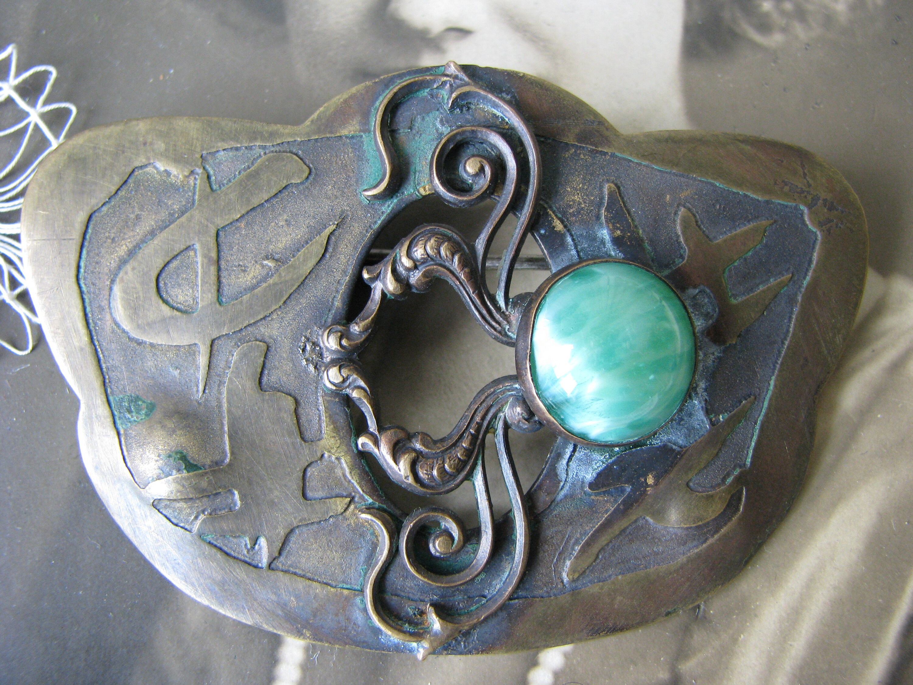 Antique Max Neiger Brooch, Chinese Bronze Brooch, Czech Glass Brooch ...