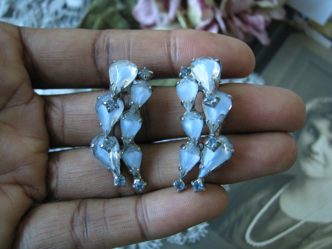Vintage Kramer Earrings, Kramer Rhinestone Earrings, Blue Rhinestone ...