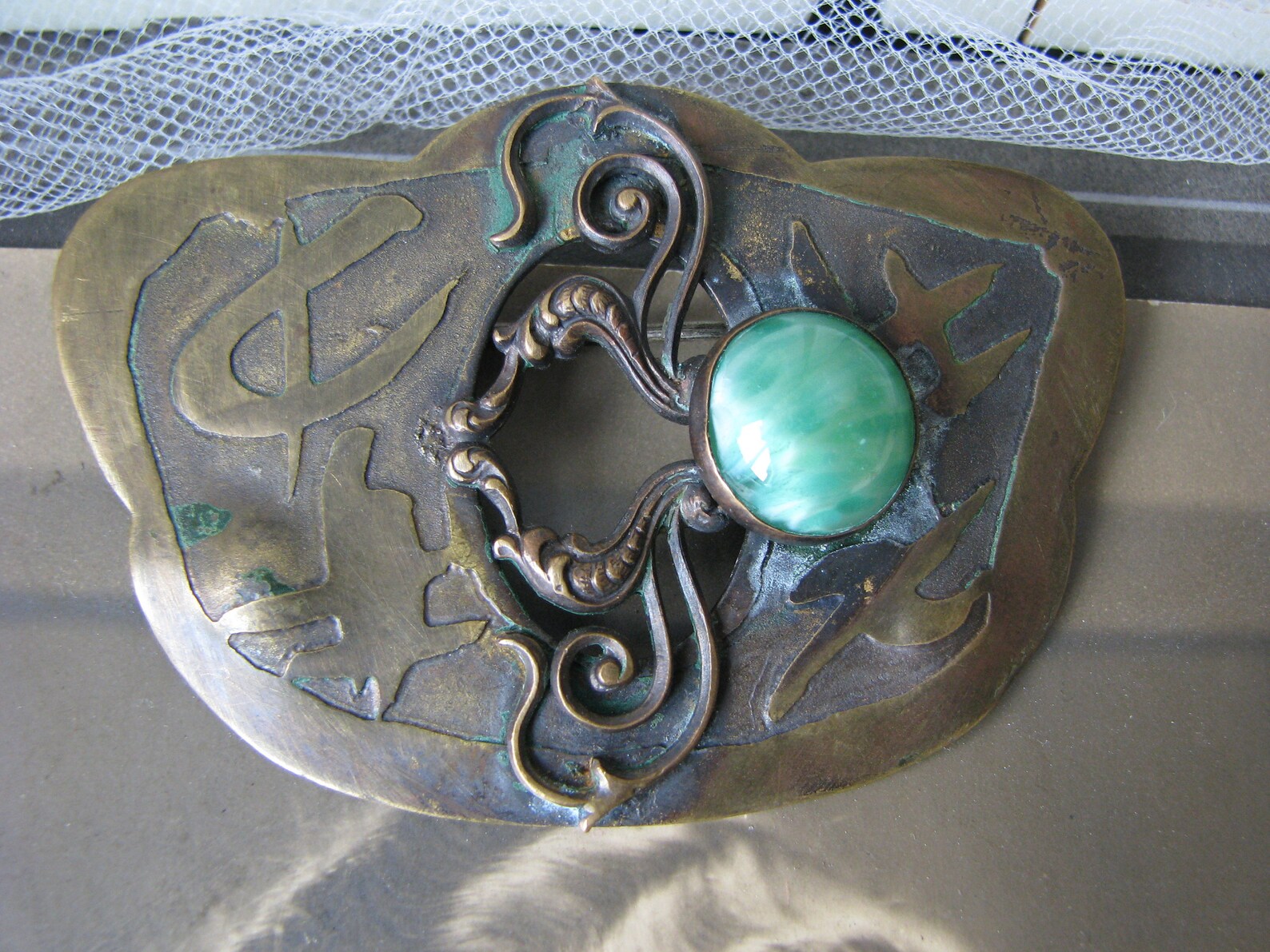 Antique Max Neiger Brooch, Chinese Bronze Brooch, Czech Glass Brooch ...