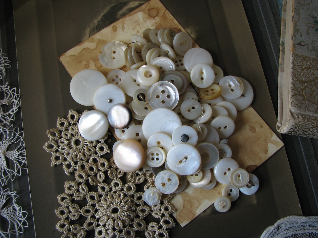 100 Antique Mother of Pearl Buttons, 100 Antique Shell Buttons, Antique ...