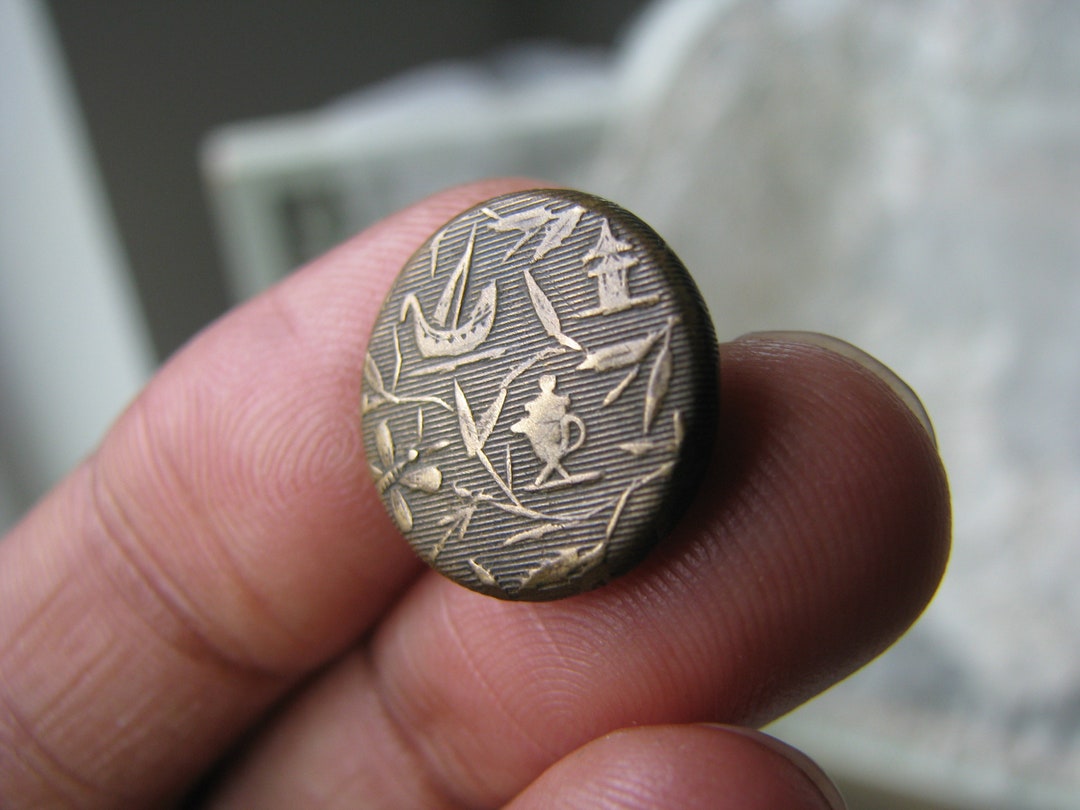 Antique Brass Button, Victorian Asian Pattern, Sewing Notion - Etsy