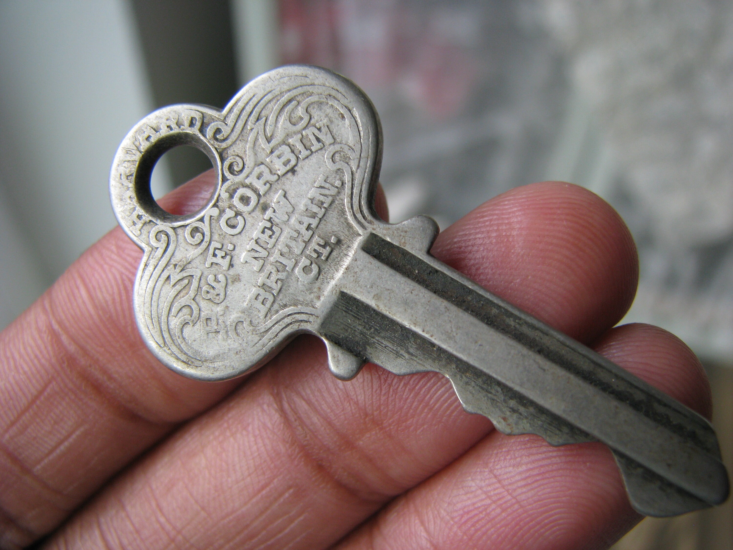 Antique Brass Key, Flat Brass Key, P&F Corbin Lock Co., Antique Pin ...