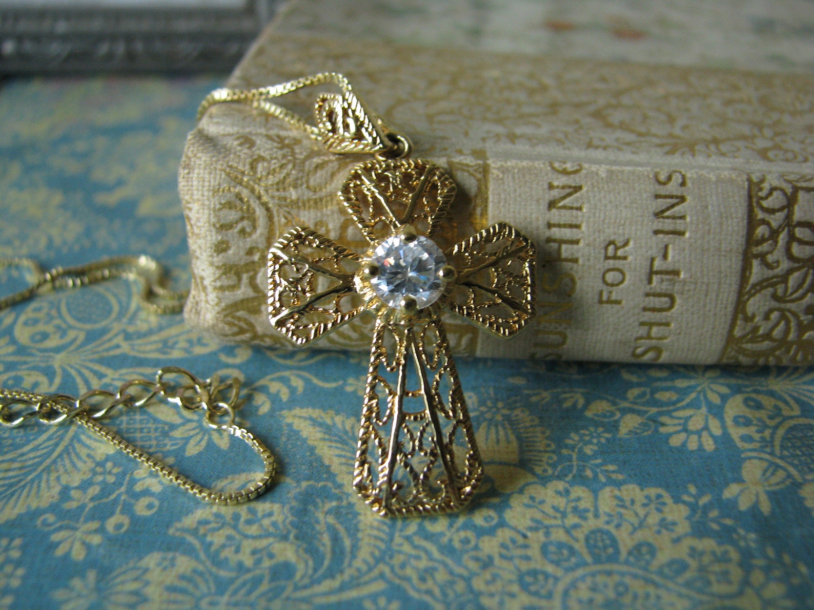 Vintage Vermeil Sterling Silver CZ Filigree Cross Necklace, 18'' - Etsy