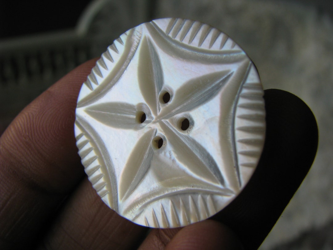 Antique Carved Shell Button, Antique Mother of Pearl Button, Mother of ...