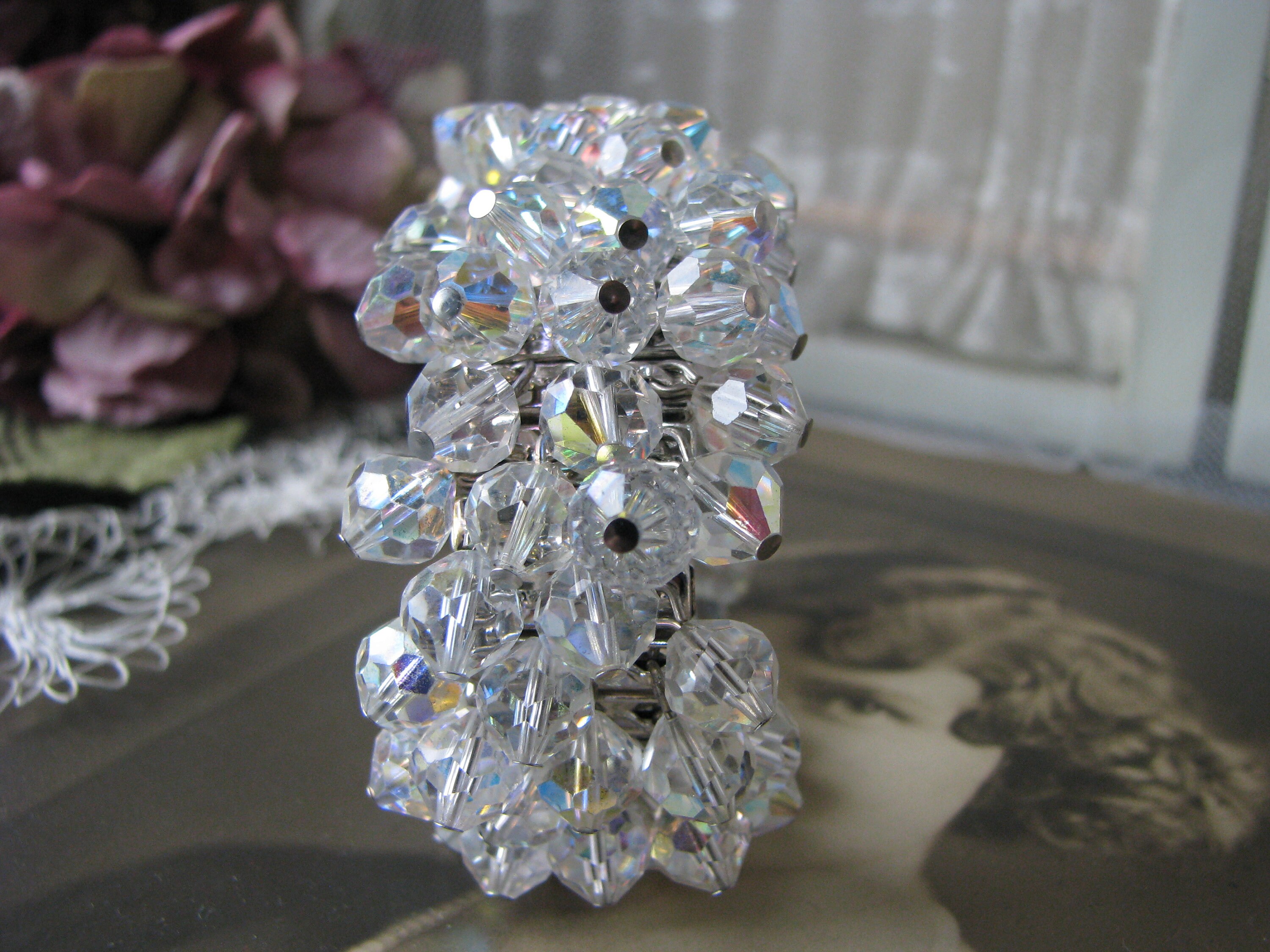 Vintage Aurora Borealis Crystal Bead Expansion Bracelet, Japan - Etsy