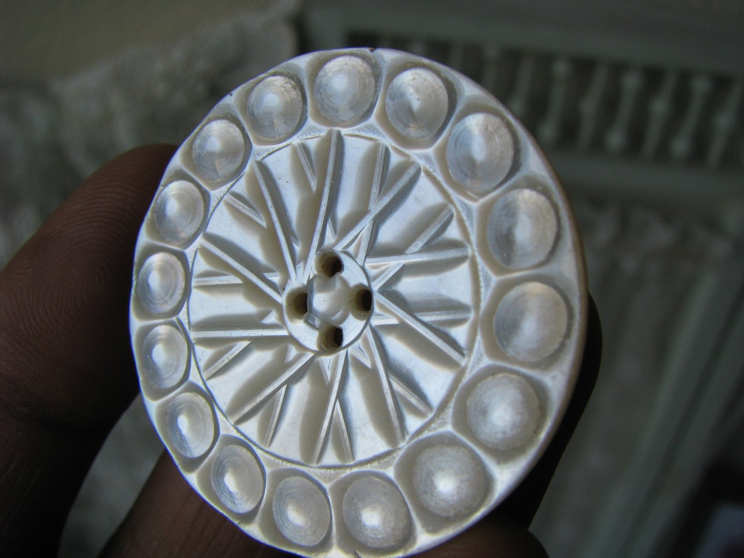 Antique Carved Shell Button, Antique Mother of Pearl Button, White ...
