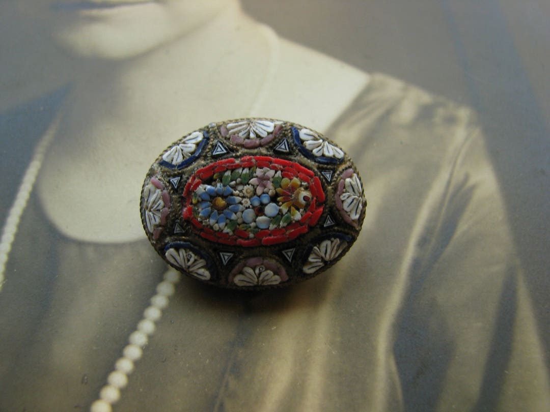 Antique Italian Mosaic Brooch, Antique Mosaic Brooch, Italian Mosaic ...