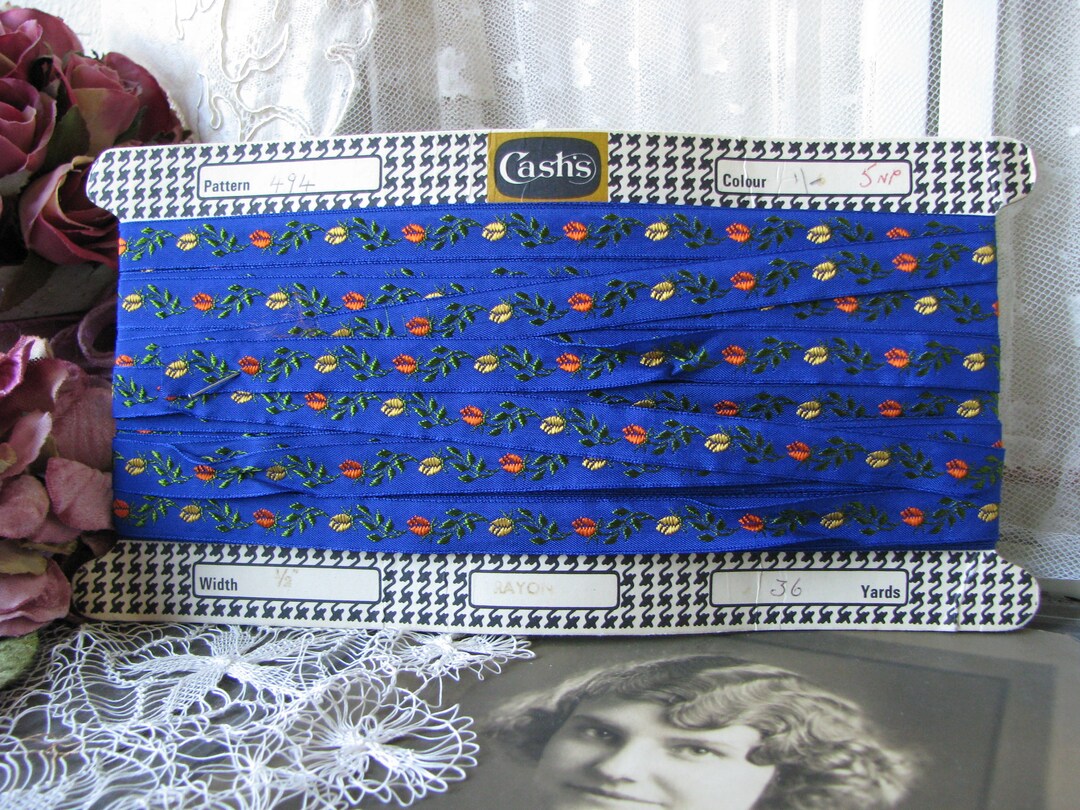 Vintage Embroidered Ribbon, Floral Embroidery Ribbon, Embroidered Rose ...