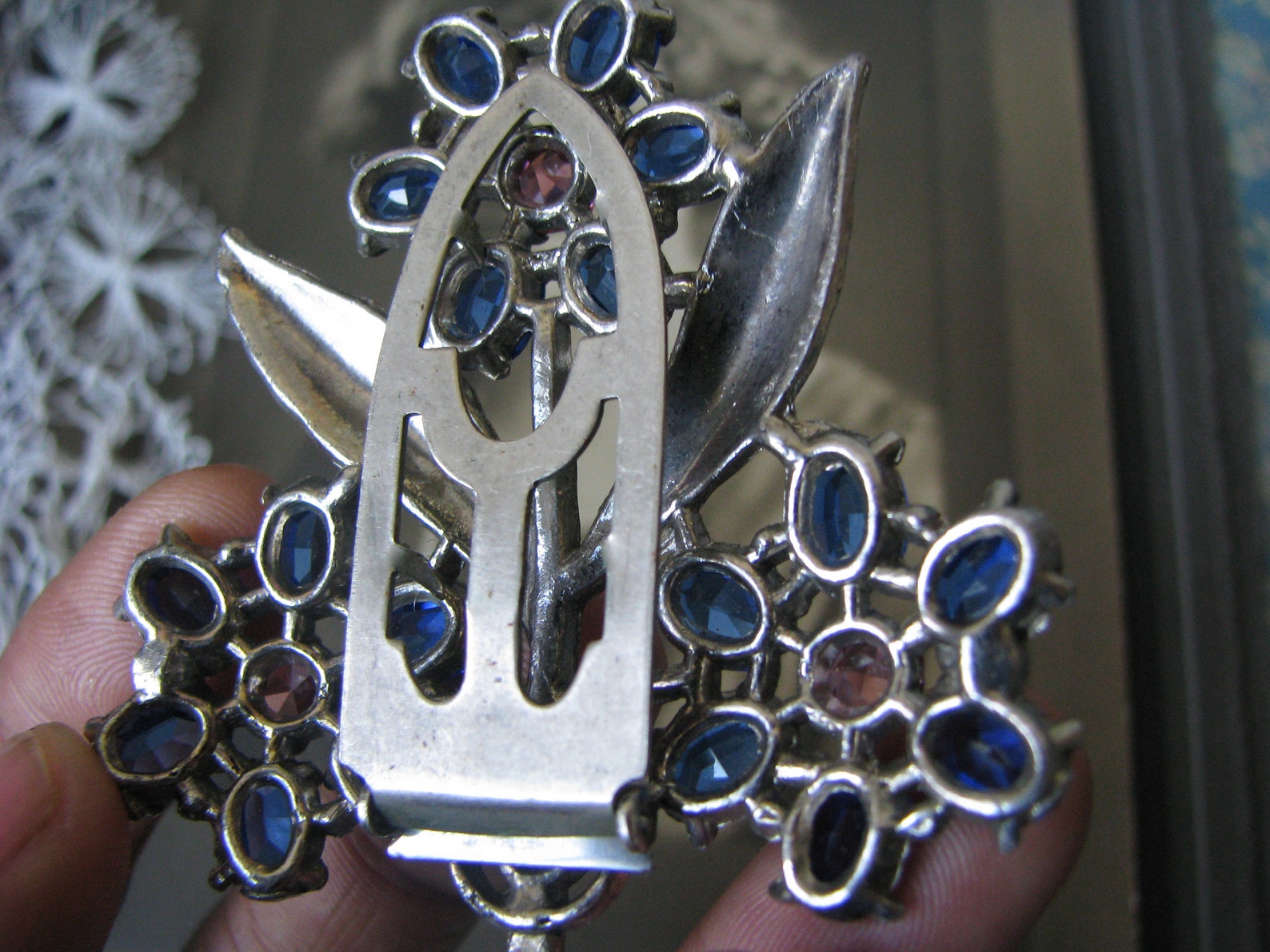 Art Deco Paste Dress Clip Pot Metal Flower Dress Clip Blue | Etsy