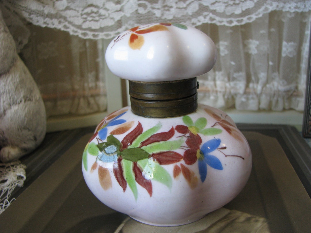 Antique Ladies Ink Well, Victorian Porcelain Ink Well, Hand Painted Ink ...