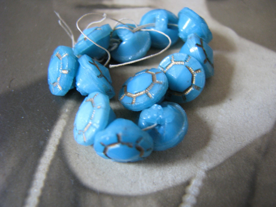 Antique Glass Buttons, Vintage Blue Glass Buttons, Fancy Glass Buttons ...