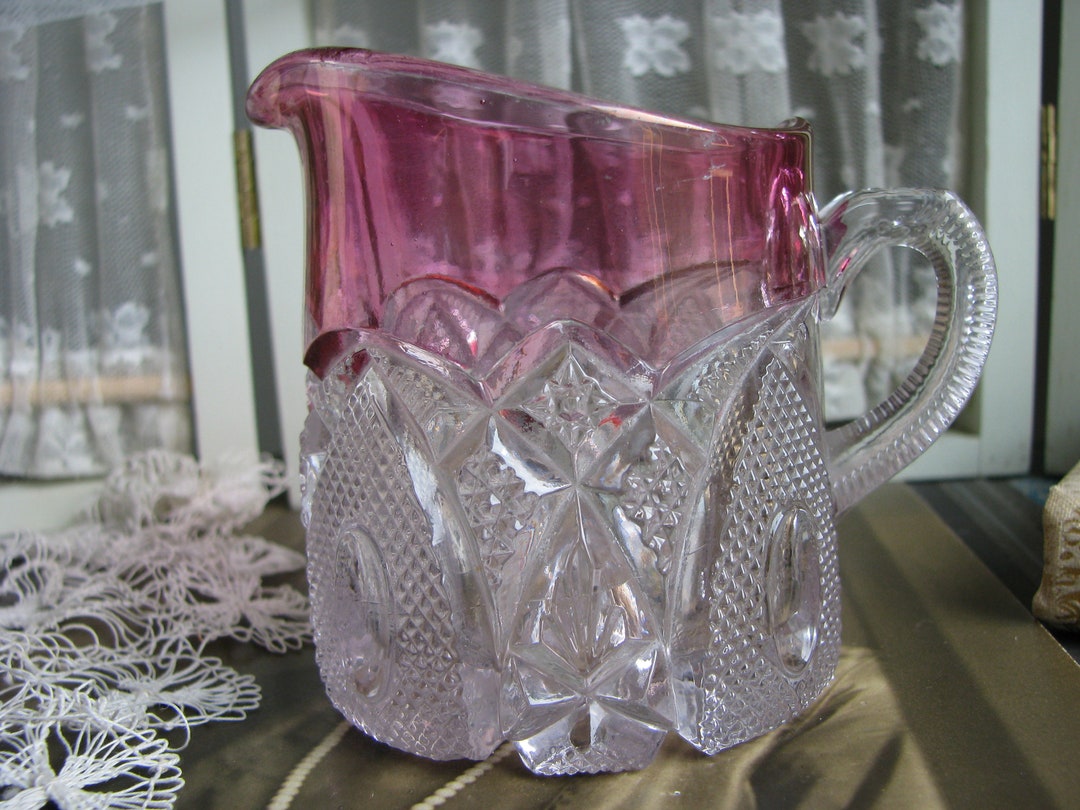 Antique Cranberry Flash Creamer, Sun Purple Glass Creamer, EAPG Creamer ...