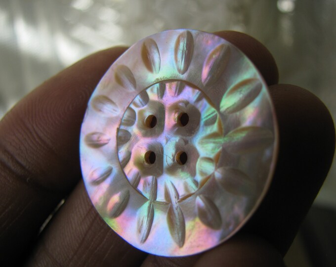 Antique Carved Shell Button, Antique Mother of Pearl Button, Pink ...